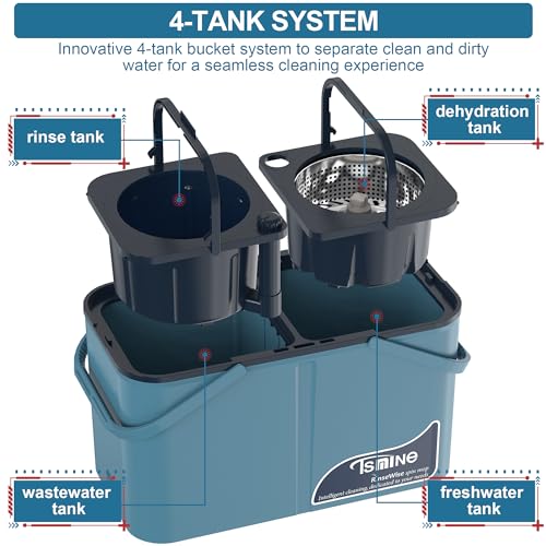 RinseWise Spin Mop Bukcet System | 4-Chamber & Wheels | Separate Clean ...